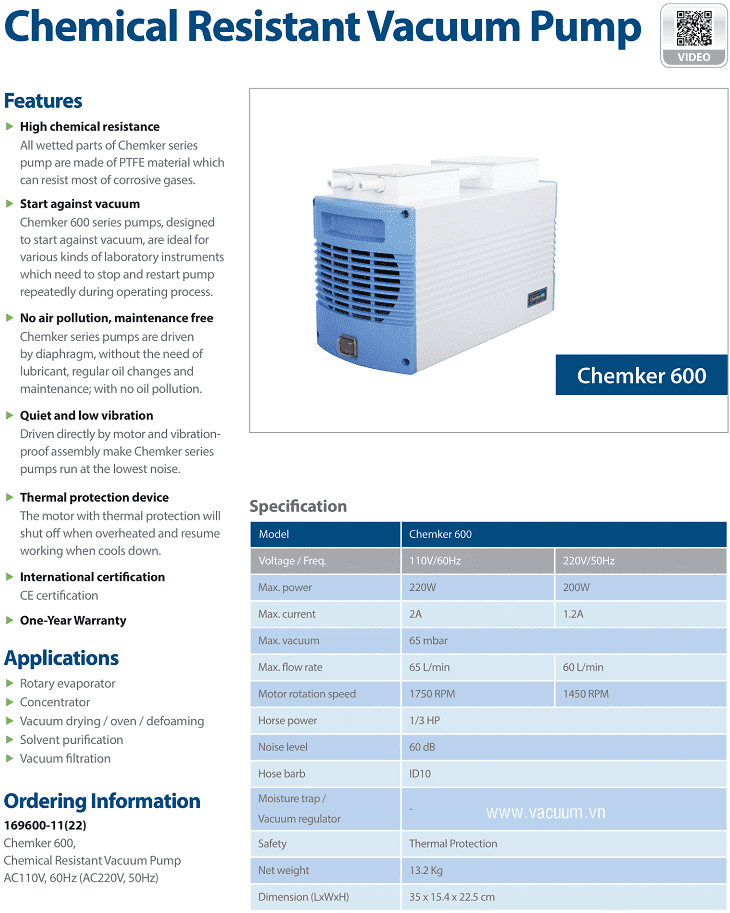 Bơm chân không Rocker Rocker Chemker 600